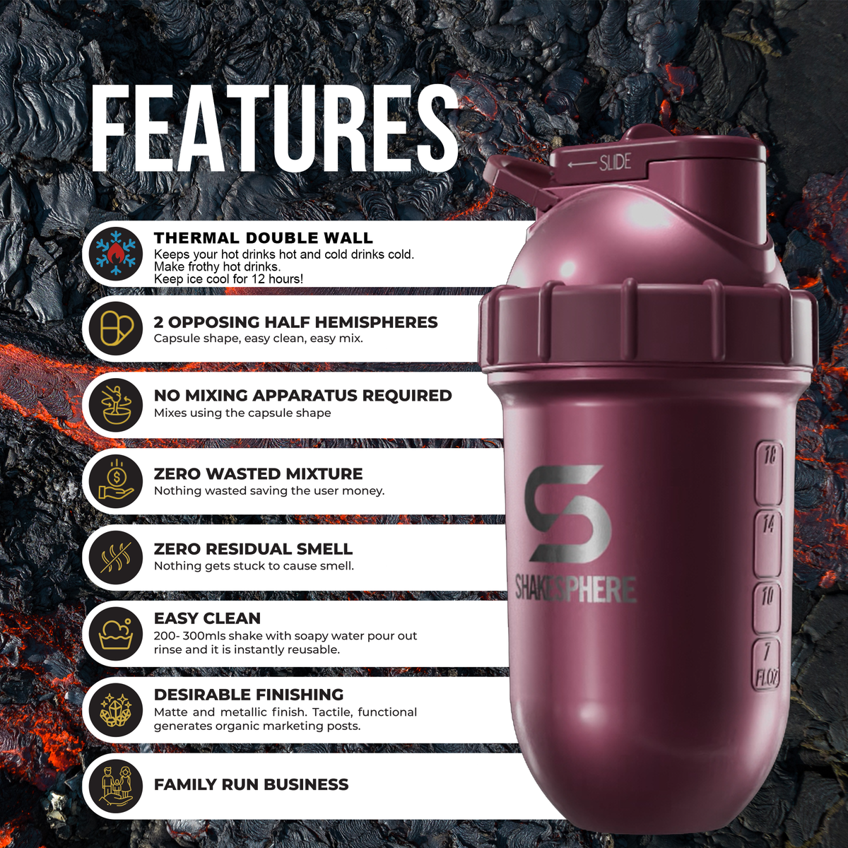 Protein shaker bottle 700mls "Tumbler" Double Wall Steel Rose Gold ...